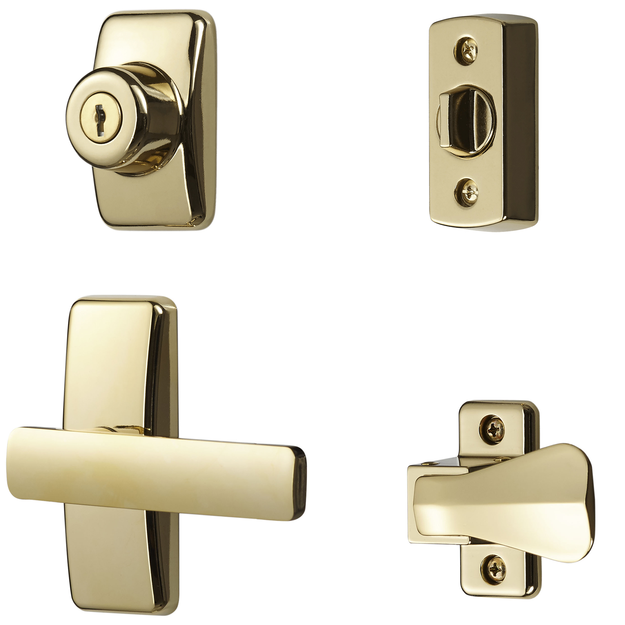 AJ Lever Latch Set With Keyed Deadbolt, Bright Brass