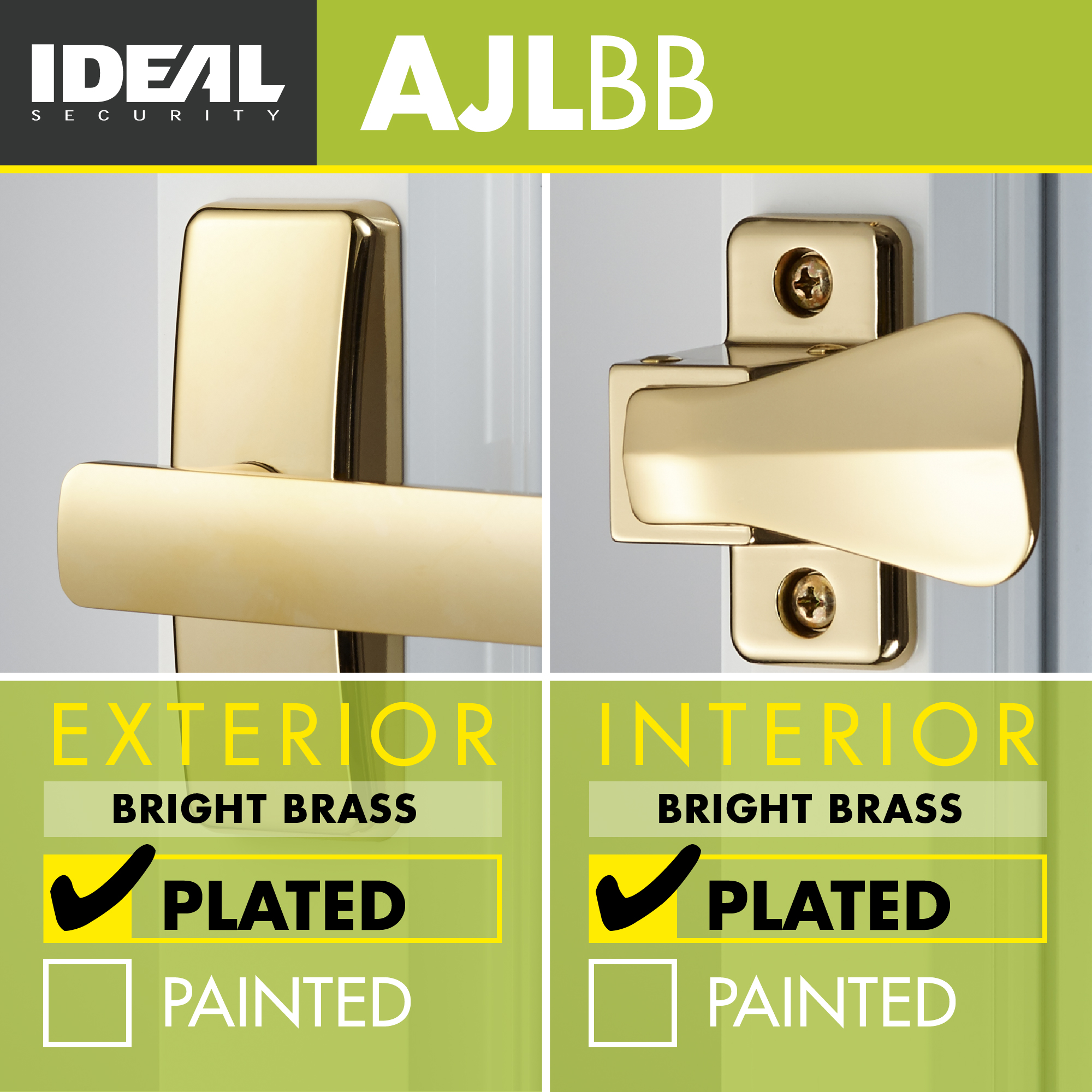 AJ Lever Latch Set With Keyed Deadbolt, Bright Brass