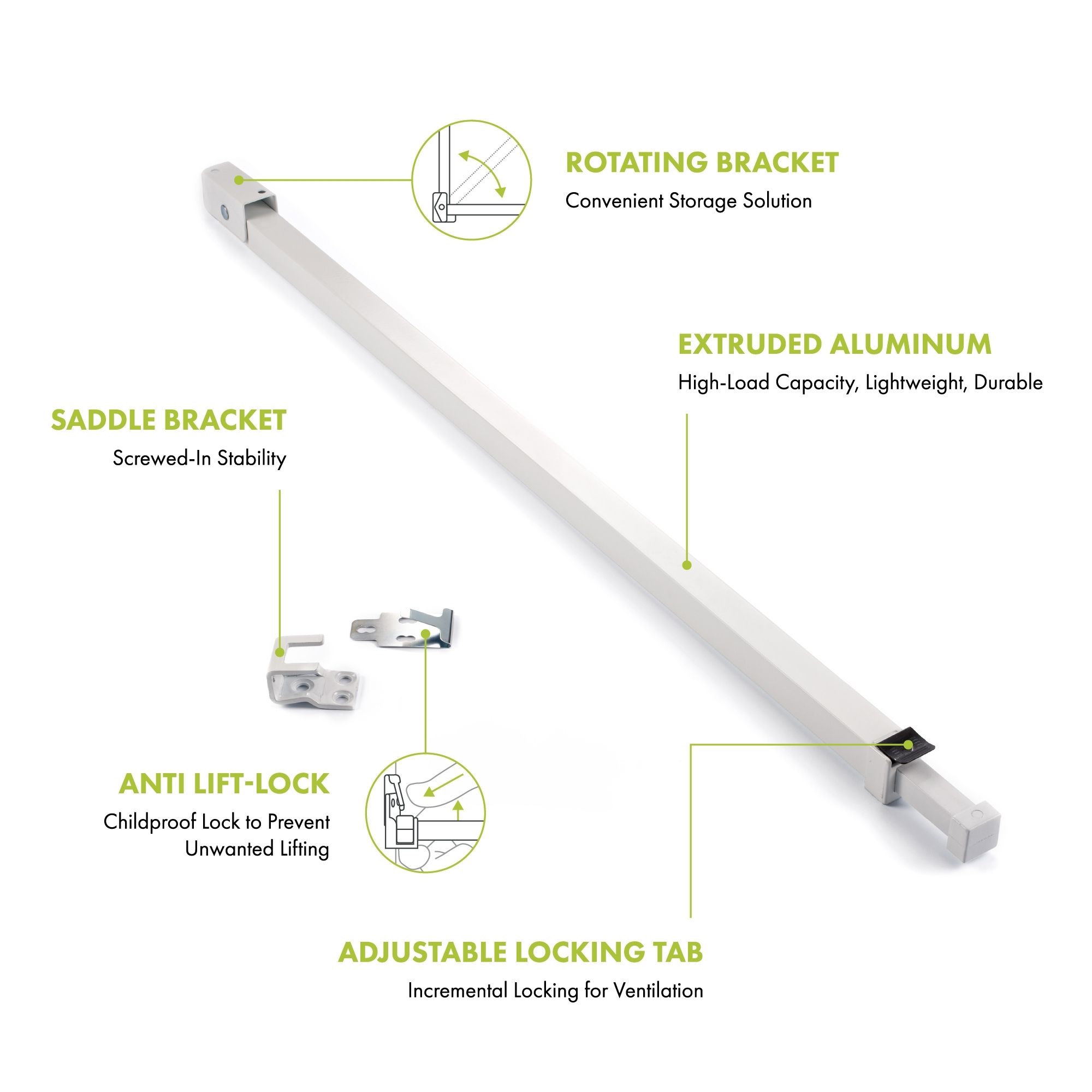 Patio Door Bar with Anti-Lift Lock, White, Retail Packaging | Ideal ...