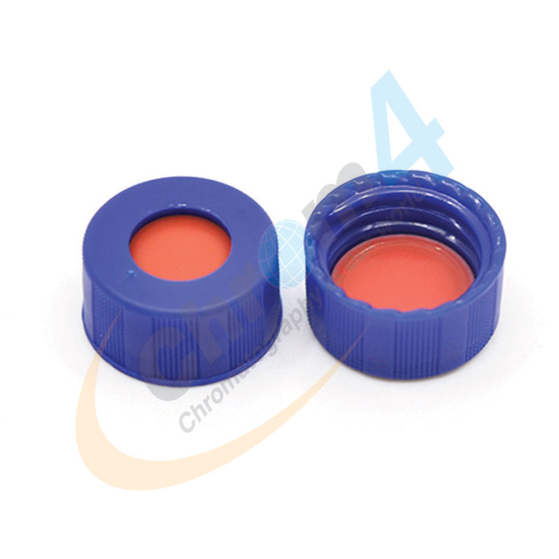 9mm Blue Screw Cap, Bonded, Clear PTFE/Red Rubber American ...