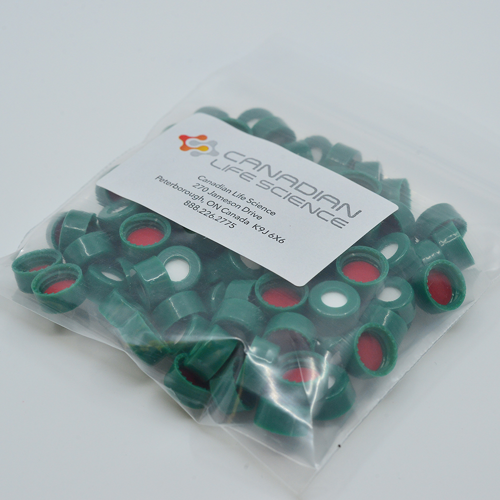 9mm Green Screw Cap, Red PTFE/White Silicone American Chromatography ...