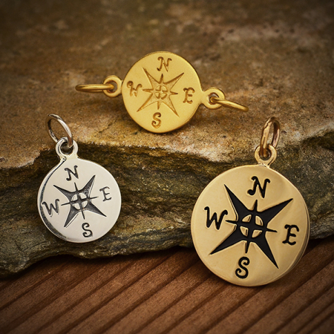 14K Shiny Gold Plated Compass Charm