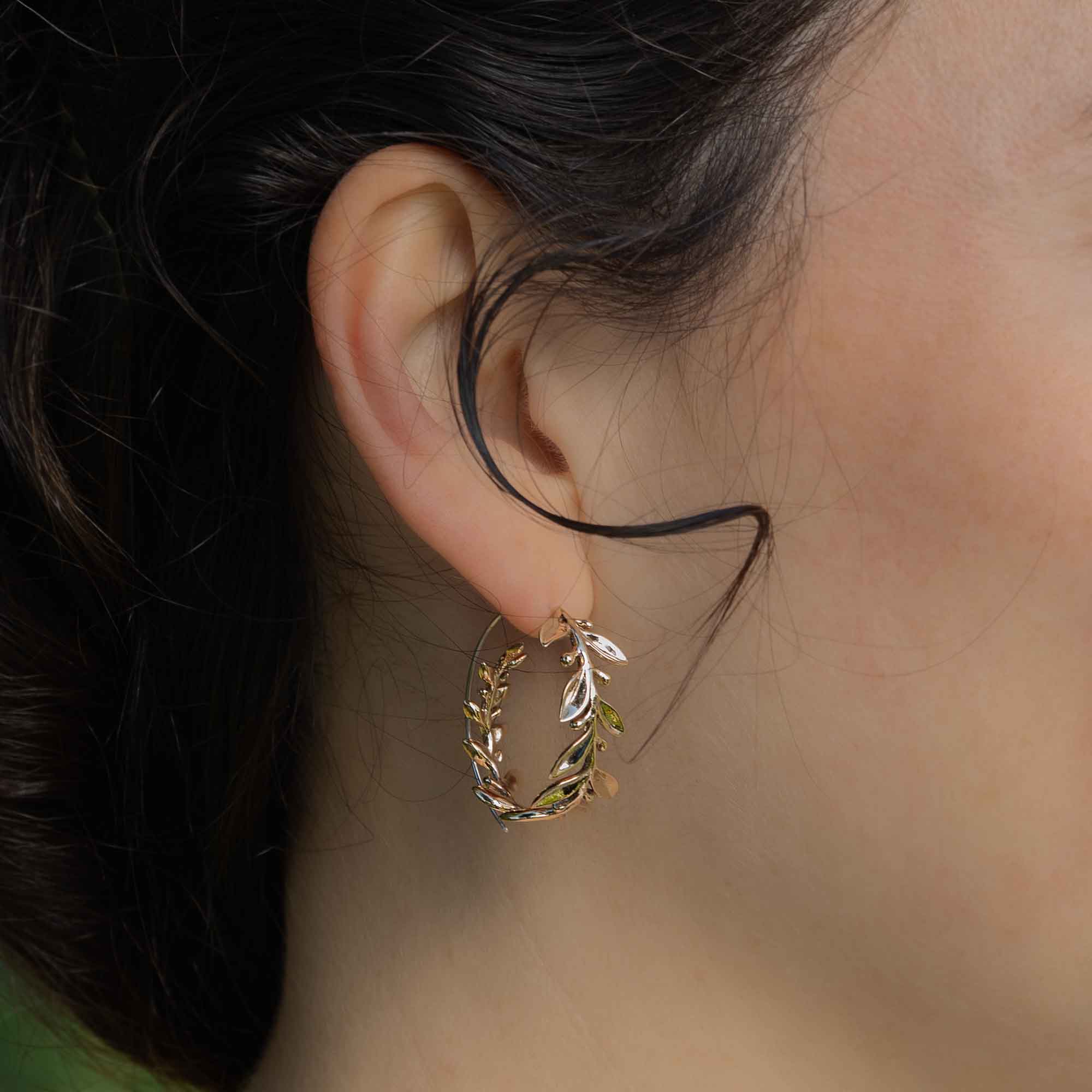 Bronze Laurel Wreath Hoop Earrings 30x14mm