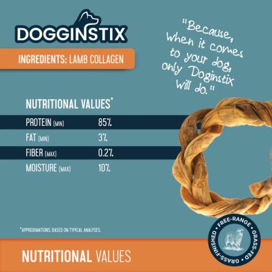 Dogginstix Braided Lamb Collagen Ring for Pets, 3.5oz 40ct