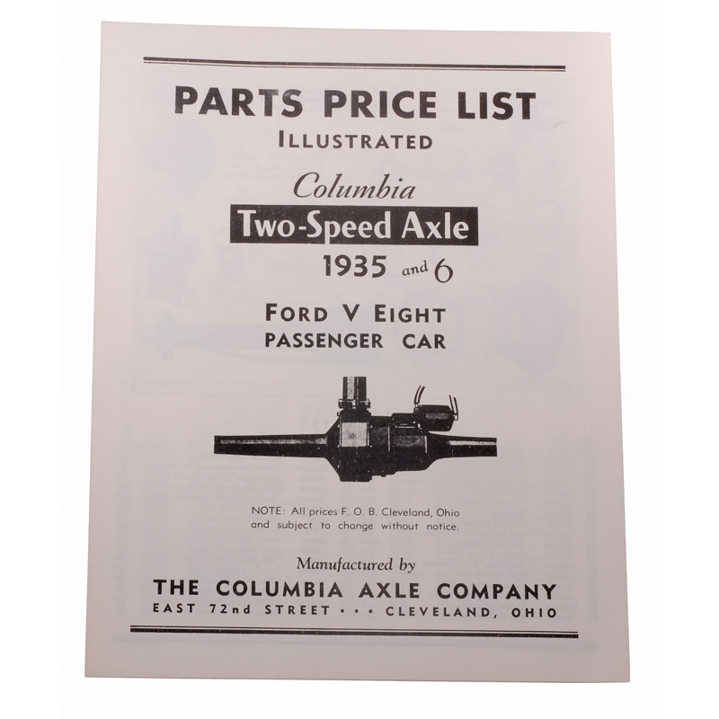 Parts and Price Book - Columbia Overdrive - 1935-36 Ford Car