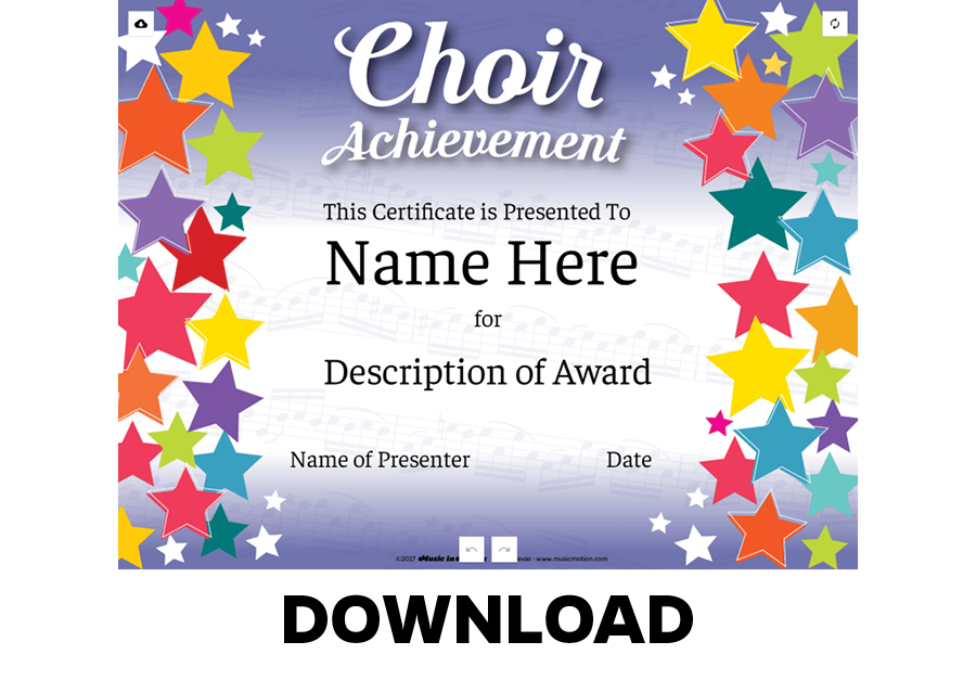CHOIR ACHIEVEMENT Downloadable Certificate Music in Motion