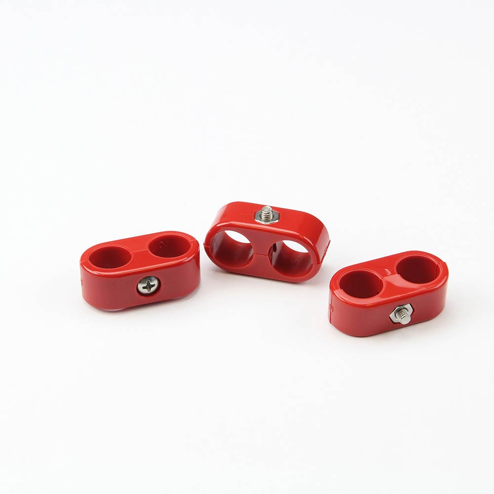 Red Plastic Dual Line Clamps 9/16"-9/16" or 6 AN - 3 pc